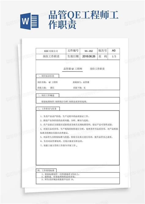 品管qe工程师工作职责Word模板下载 编号qpwzjzky 熊猫办公