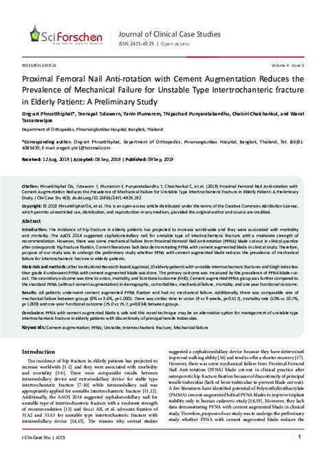 Pdf Proximal Femoral Nail Anti Rotation With Cement Augmentation Reduces The Prevalence Of