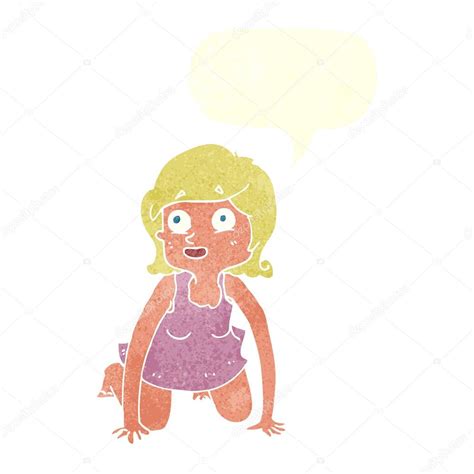 Cartoon Woman On All Fours With Speech Bubble Stock Vector Image By