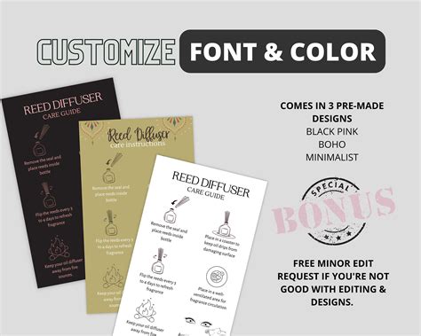 Minimalist Reed Diffuser Care Card Printable Reed Diffuser Customer