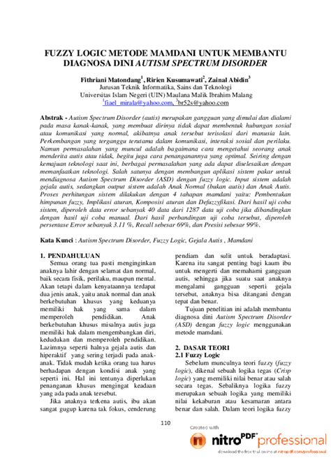 pdf fuzzy logic metode mamdani untuk membantu diagnosa dini autism