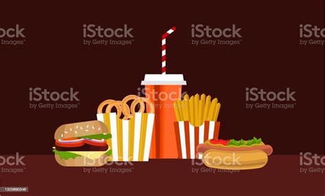 패스트 푸드의 벡터 세트 플랫 스타일로 다채로운 일러스트레이션 프렌치 프라이에 대한 스톡 벡터 아트 및 기타 이미지 프렌치