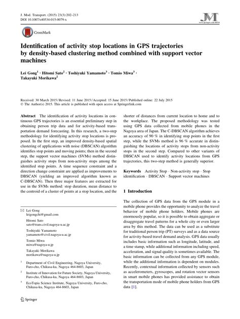 Pdf Identification Of Activity Stop Locations In Gps Trajectories By