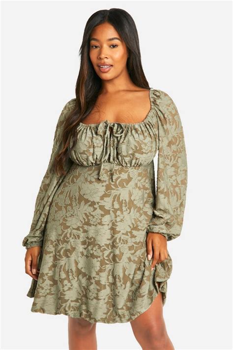 Plus Jacquard Floral Milkmaid Skater Dress Boohoo Uk
