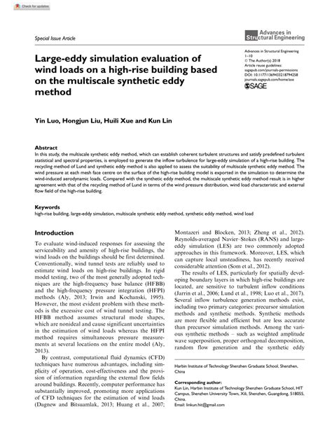 Pdf Large Eddy Simulation Evaluation Of Wind Loads On A High Rise