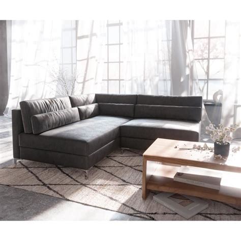 Canapé d angle Elio imitation cuir vintage anthracite x cm ottomane gauche Cdiscount Maison