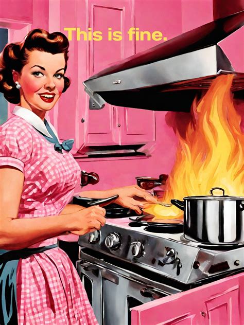 Eclectic 50s Housewife Pink This Is Fine Digital Print Printable