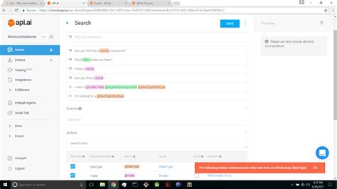 Chatbot Apiai Intent Wont Save When Adding Required Action Stack