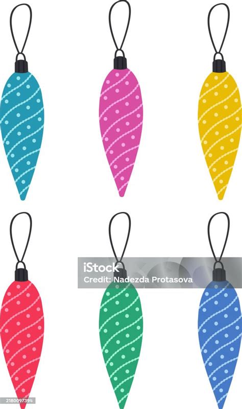 크리스마스 트리 장난감 세트입니다 크리스마스와 새해의 상징인 고드름 모양의 밝은 크리스마스 트리 장난감 일러스트 배너 책 잡지의 디자인에 사용됩니다 12월에 대한 스톡 벡터