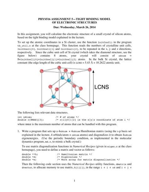 Tight Binding Model Of Electronic Structures
