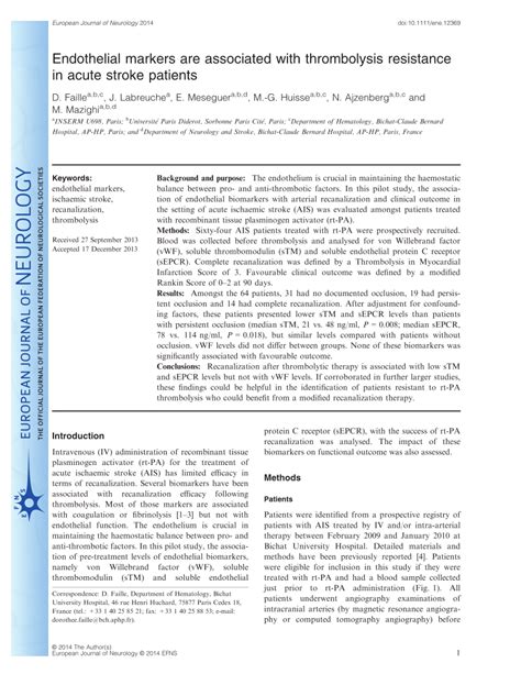 Pdf Circulating Markers Of Endothelial Dysfunction And Platelet