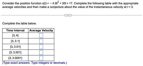 Solved Consider The Position Function S T −4 9t2 30t 17
