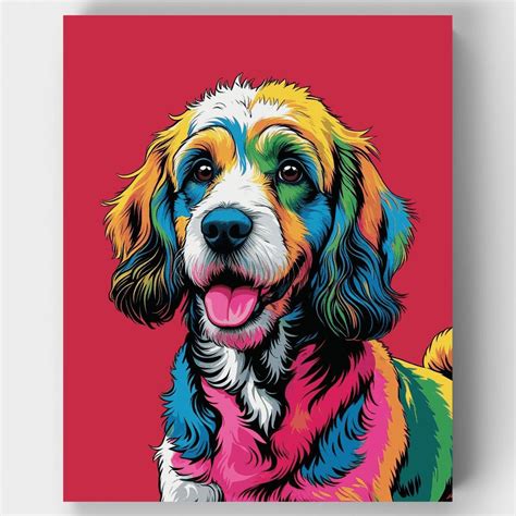 Vibrant Rainbow Cockapoo Paint By Numbers Kit Colorful Dog Art For