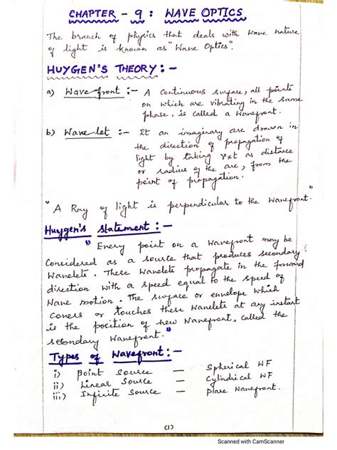 Hand Written Notes Wave Optics Full Chapter 1 Pdf