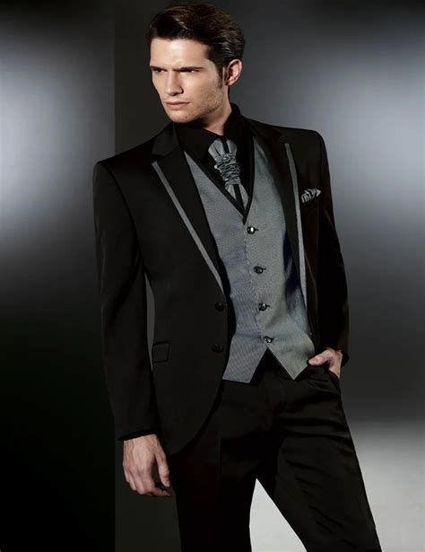 Buy Silver Black Two Buttons Wedding Suit For Mens