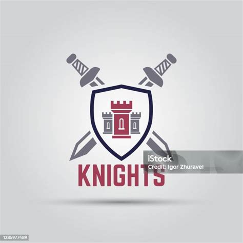 두 개의 교차 칼 격리 벡터 스포츠 팀 라벨 템플릿 뒤에 방패의 중간에 세 타워 성 Championship에 대한 스톡 벡터 아트 및 기타 이미지 Championship