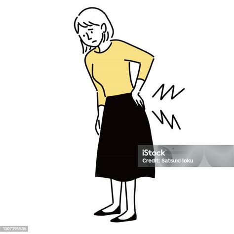젊은 여자 허리 통증 일러스트 마사지에 대한 스톡 벡터 아트 및 기타 이미지 마사지 비탄 아픔 Istock