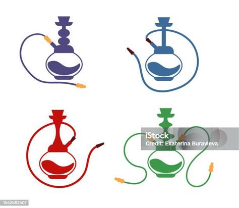 Icons For Hookah Of Different Color And Size Flat Vector Illustration