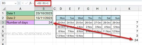 calculate the number of days between 2 dates in excel