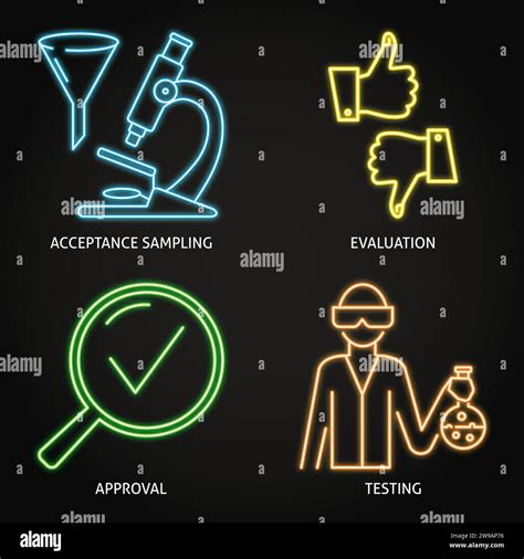 Production Control And Lab Testing Neon Icon Set Vector Illustration