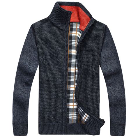 Warm Thick Velvet Cashmere Sweaters Men Winter Cardigan Zipper Tops