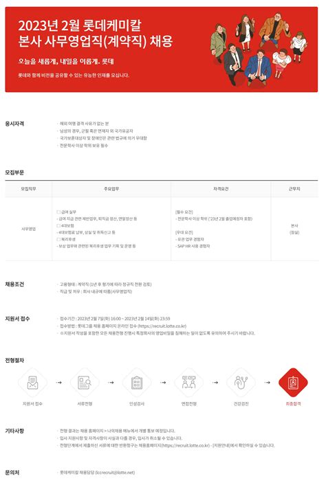 롯데케미칼 채용공고 본사 사무영업직 채용 2023년 채용