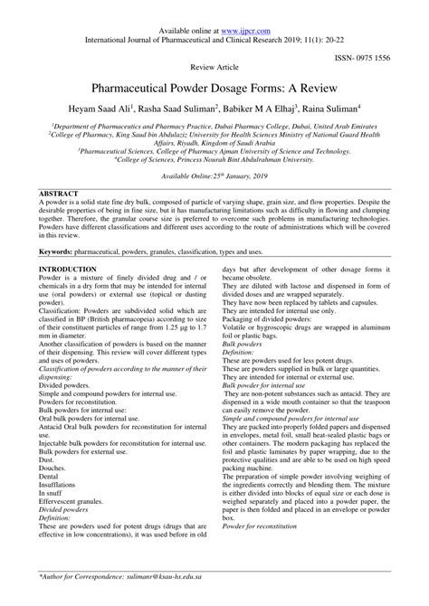Pdf Pharmaceutical Powder Dosage Forms A Review