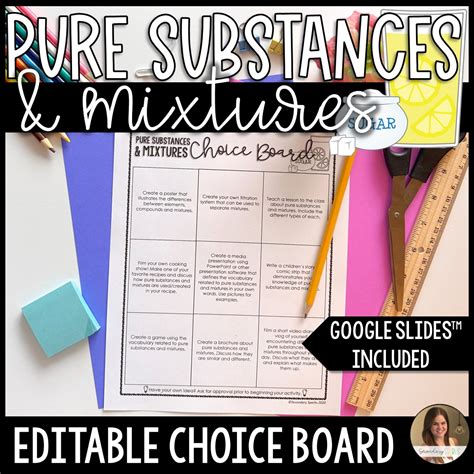 Pure Substances And Mixtures Editable Choice Board Secondary Sparks
