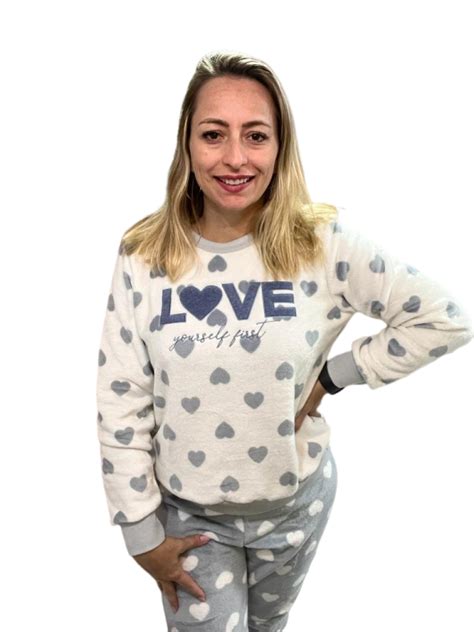 Pijama 20001 Manga Longa E Calça Coração