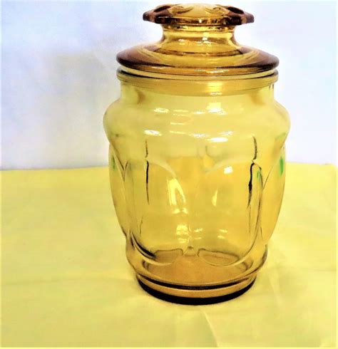 Vintage Amber Gold Glass Kitchen Canister Retro Kitchen Storage