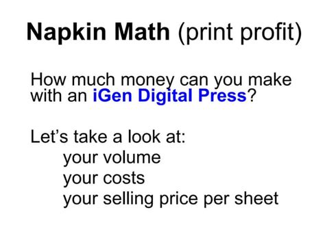 Print Profit Napkin Math Ppt