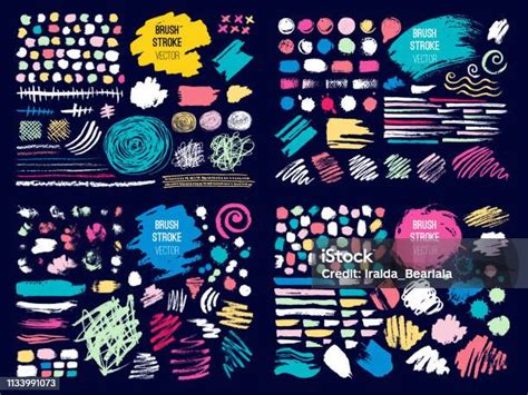 스트로크 스폿 Blod를 설정 합니다 브러시 펜 마커 분필 파스텔 컬러 벡터 고민 그런 지 현대 질감 브러쉬 스트로크 낙서 낙서 Scribbled 칠판 드라이 브러시 손으로