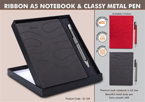 Q128 Ribbon Notebook T Set A5 Ribbon Notebook With Classy Metal