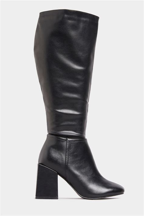 Limited Collection Black Vegan Leather Knee High Heeled Boots In Extra