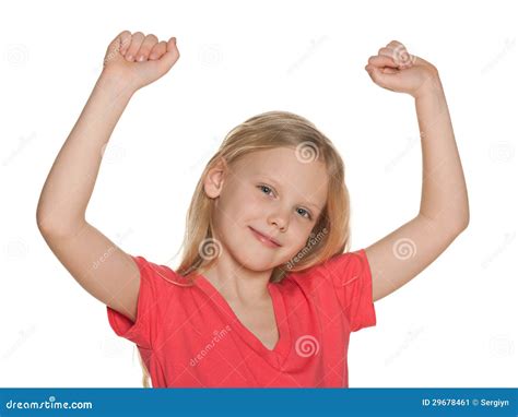 Glückliches Mädchen Mit Ihren Händen Oben Stockbild Bild Von