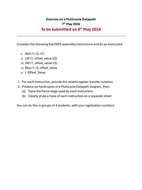 Exercise For A Multicycle Datapath Pdf Technology And Engineering