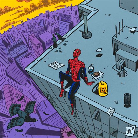 Spider Man On The Rooftop Digital Illustration On Behance
