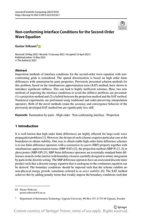 Pdf Non Conforming Interface Conditions For The Second Order Wave Equation