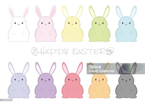 화려한 부활절 토끼 마스코트 벡터 삽화가 흰색 배경에 설정되어 있습니다 3차원 형태에 대한 스톡 벡터 아트 및 기타 이미지 3차원 형태 4월 5월 Istock