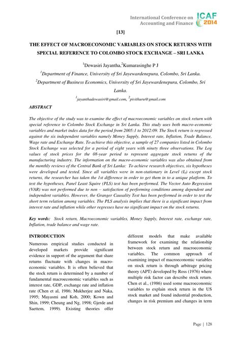 Pdf The Effect Of Macroeconomic Variables On Stock Returns With Special Reference To Colombo