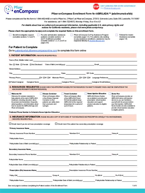 Fillable Online Pfizer Encompass Enrollment Form For Abrilada Fax Email