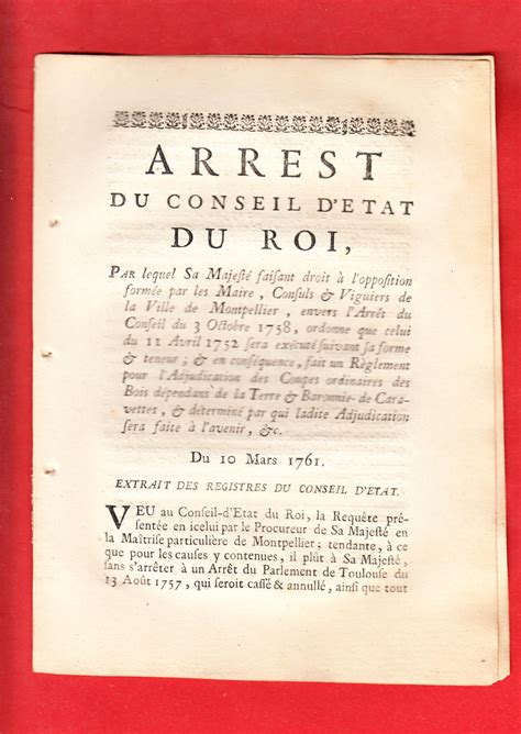 ARREST DU CONSEIL D ETAT DU ROI Par lequel Sa Majesté faisant droit à