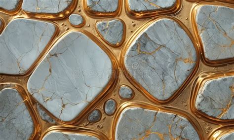Close Up View Textured Surface With Repeating Pattern White And Gold Colored Stones Creating