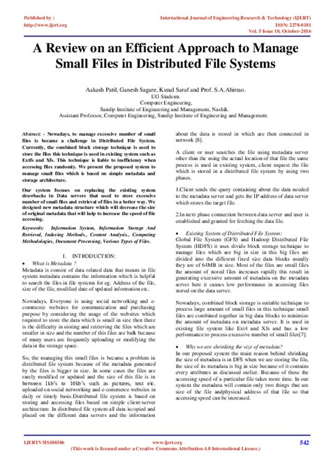 Pdf A Review On An Efficient Approach To Manage Small Files In Distributed File Systems