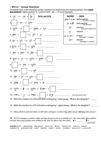 Nuclear Equation Worksheet Free Worksheets Samples