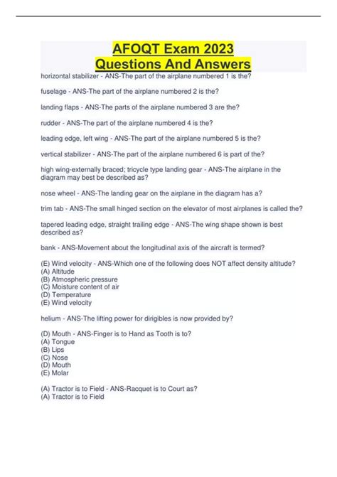 Afoqt Exam 2023 Questions And Answers Afoqt Stuvia Us