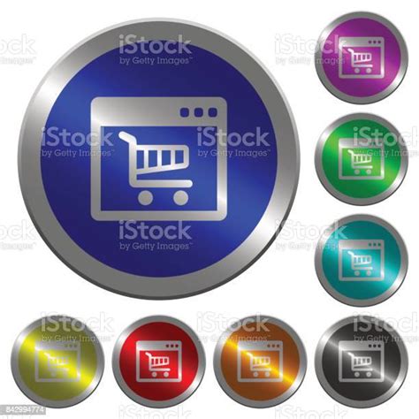 Webshop 응용 프로그램 빛나는 동전 모양의 라운드 컬러 버튼 가상현실에 대한 스톡 벡터 아트 및 기타 이미지 가상현실