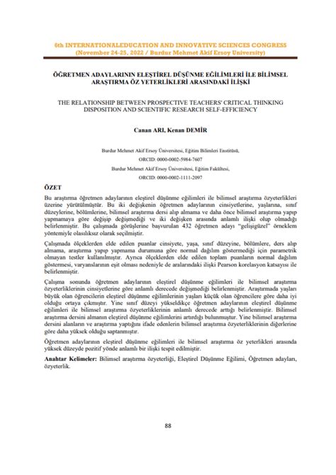 Pdf The Relationship Between Prospective Teachers Critical Thinking Disposition And