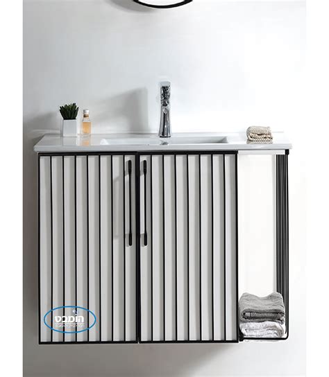 ארון אמבטיה אפוקסי בשילוב מתכת תלוי אווה עם כיור אינטגרלי לבן מבריק