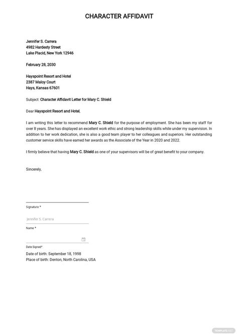 Affidavit Letter Template